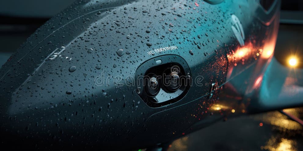 Raindrop-covered Sleek Metallic Surface with Dual Cameras in Focus at ...