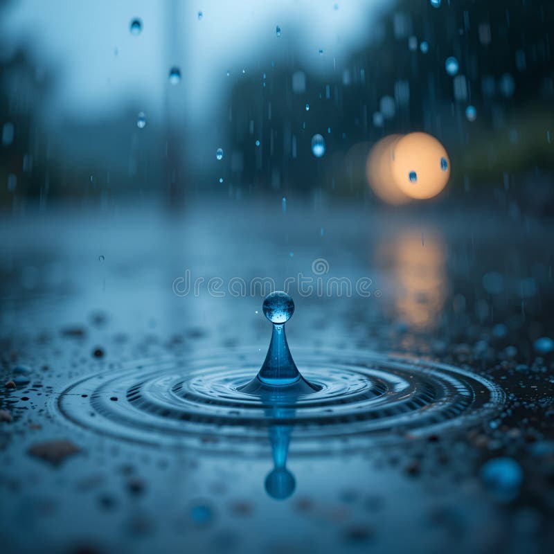 Raindrop Falling Onto the Ground during the Rainy Season. Stock ...