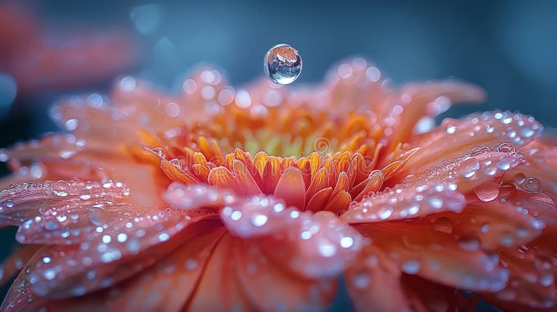 Raindrop Falling Onto a Vibrant Flower Stock Illustration ...