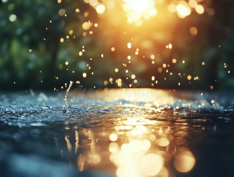 A Raindrop Falls into a Body of Water, Creating Ripples and Splashes ...