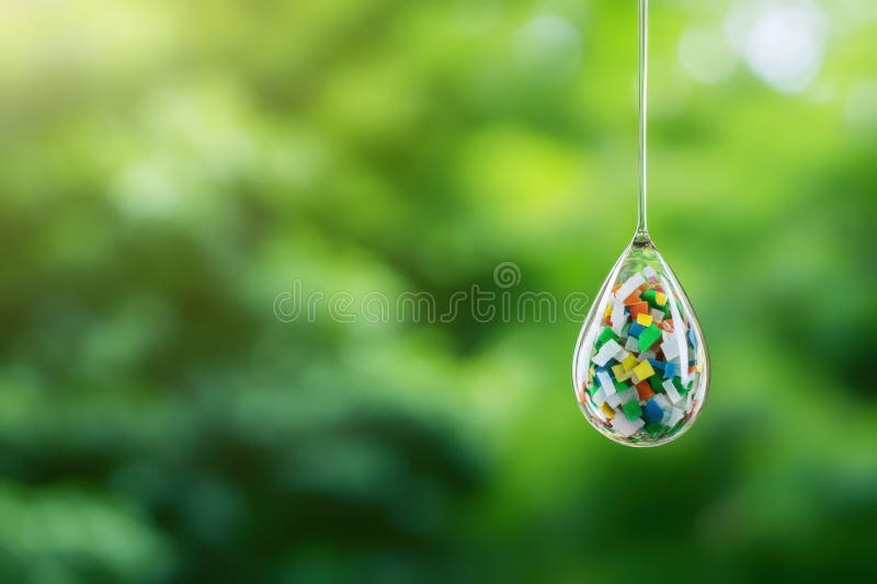 Raindrop Filled with Microplastics Against Forest Backdrop Stock Photo ...