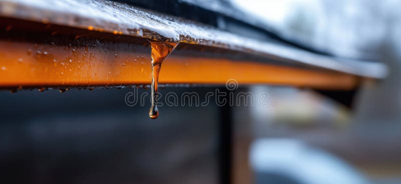 Raindrop Forming and Falling from Roof Edge during Rainy Weather, Copy ...