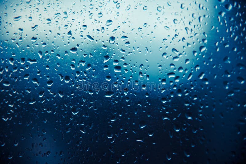 Raindrop on Glass Window, Blue Rain Drops. Stock Photo - Image of ...