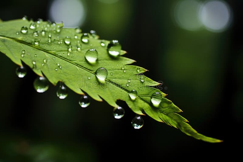Raindrop on a Leaf Reflecting a Dense Forest Stock Image - Image of ...