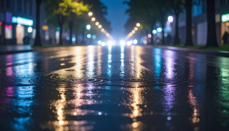 Raindrop Ripple Scene at the Street. Background Concept. Generated ...