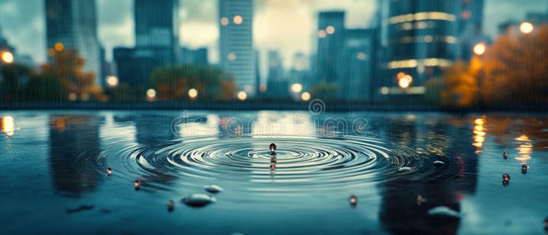 Raindrop Ripple in Urban Reflection Stock Illustration - Illustration ...
