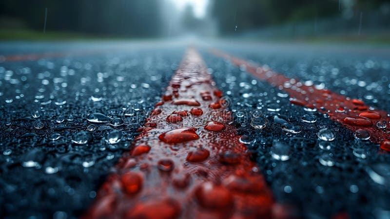 Raindrops on Asphalt with Red Lines - Photo Stock Image - Image of ...