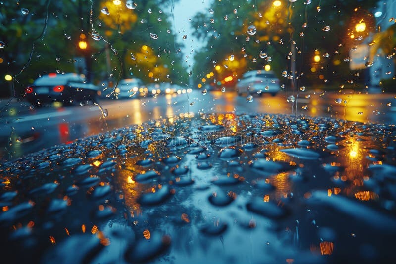 Raindrops on Car Glass during a Thunderstorm, Highlighting the Beauty ...