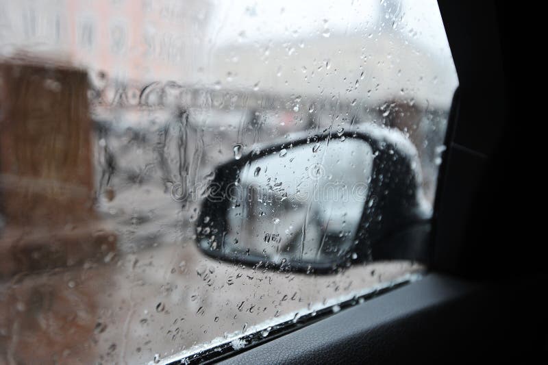 Raindrops on the Car Rear View Mirror Stock Photo - Image of abstract ...