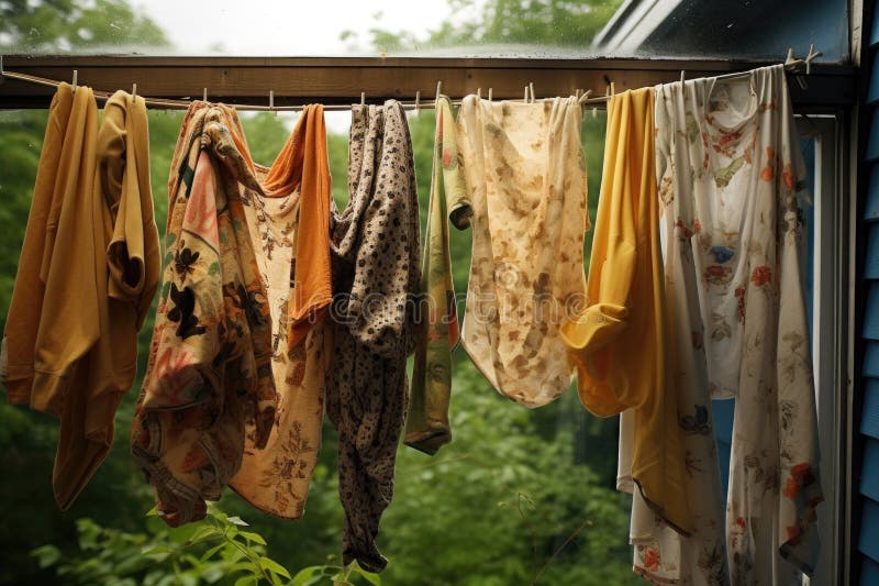 Raindrops on Clothes Drying after a Sudden Shower Stock Image - Image ...