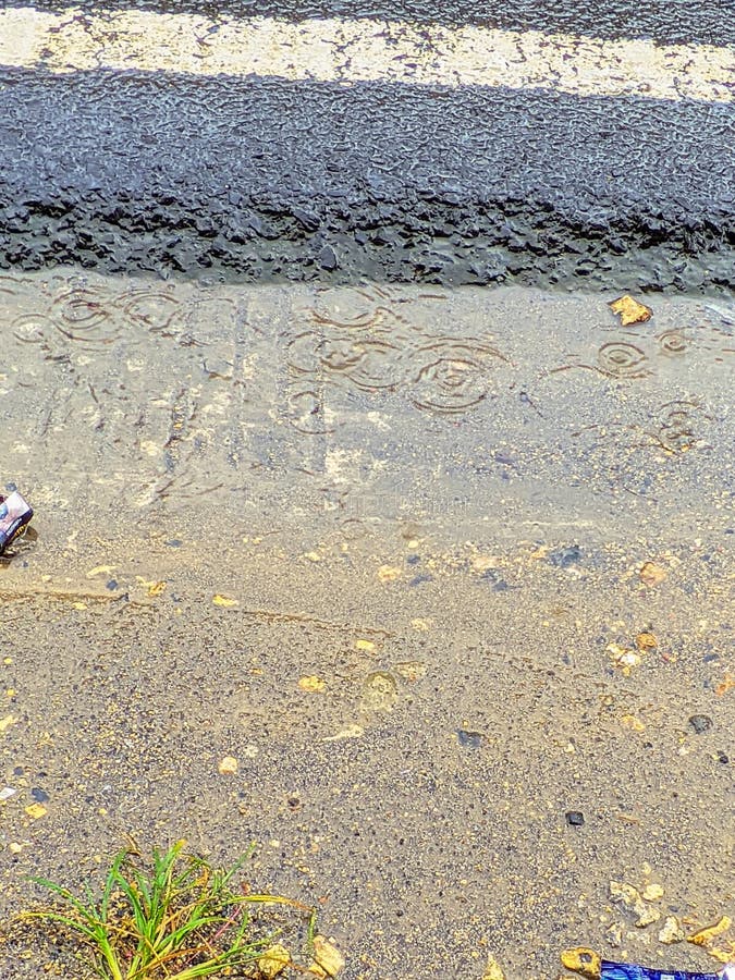 Raindrops Create Circular Ripples in Shallow Puddle Stock Photo - Image ...