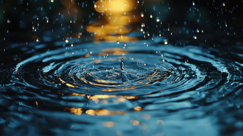 Raindrops Fall into a Puddle, Creating Concentric Ripples Stock ...