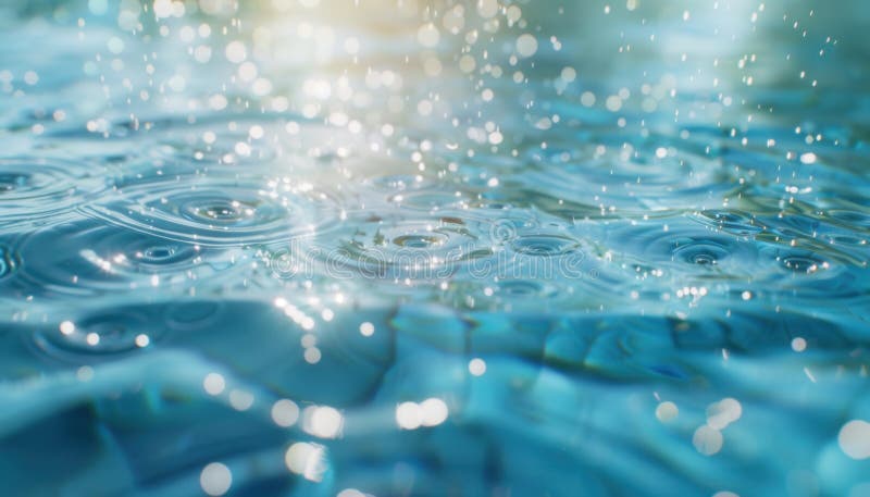 Raindrops Create Ripples on Water Surface during Sunny Day Stock Image ...