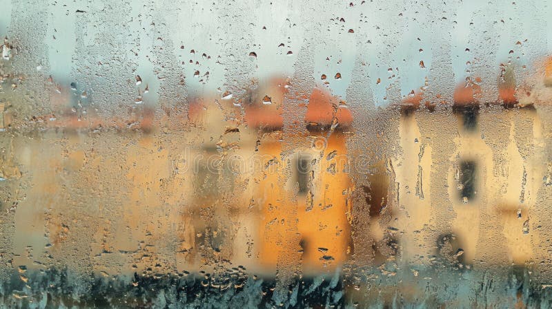 Raindrops Create a Textured Layer on the Glass As an Empty Street is ...