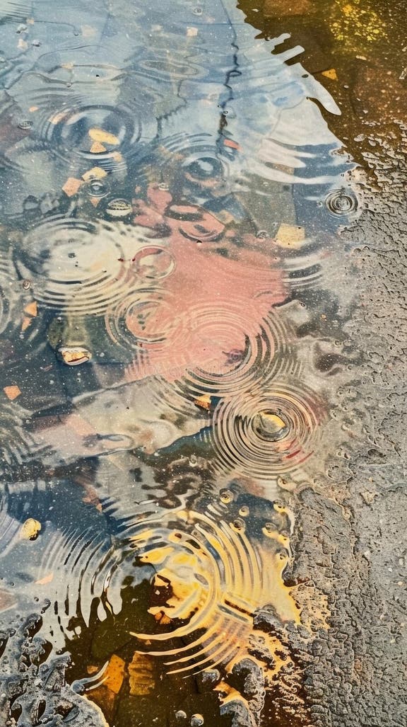 Raindrops Creating Ripples in a Puddle Stock Image - Image of rainwater ...