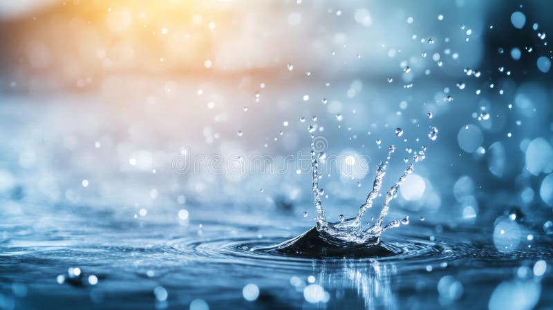 Raindrops Creating Ripples on Water Surface Under Soft Glowing Lights during Nighttime Stock ...