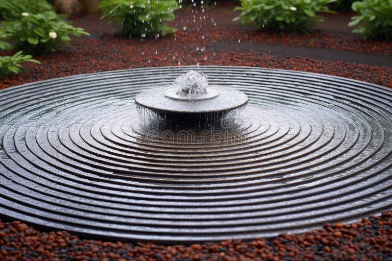 Raindrops Creating Ripples in a Zen Gardens Water Feature Stock ...