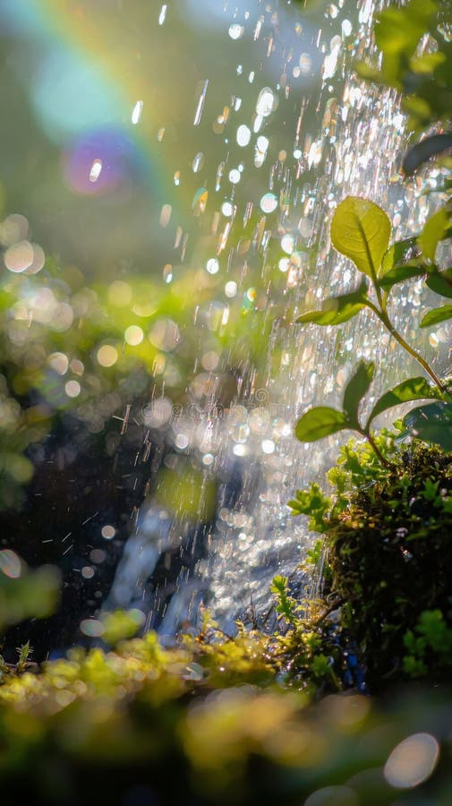 Raindrops Creating Sparkling Effects on Green Leaves in a Lush Garden ...