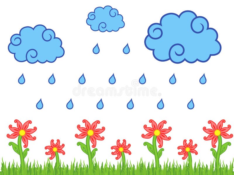 Raindrops Fall on the Meadow Flowers Stock Vector - Illustration of ...