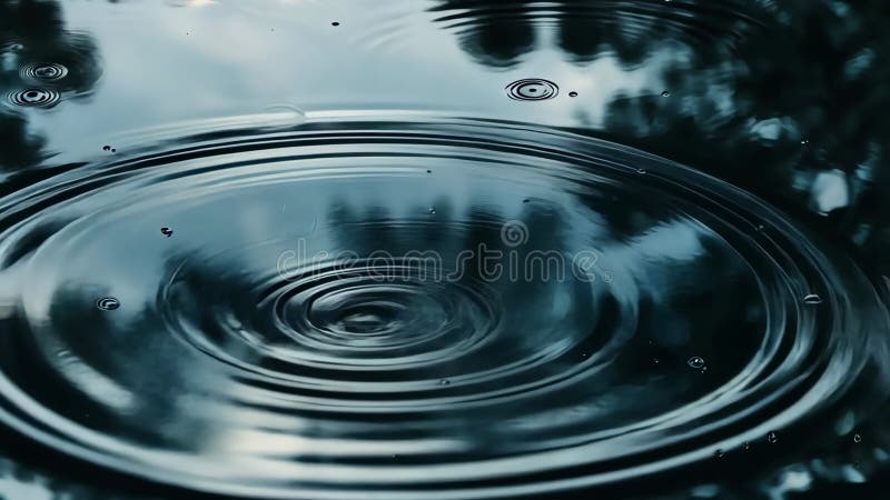 Raindrops Fall Steadily Onto the Smooth Lake Surface, Forming Gentle ...
