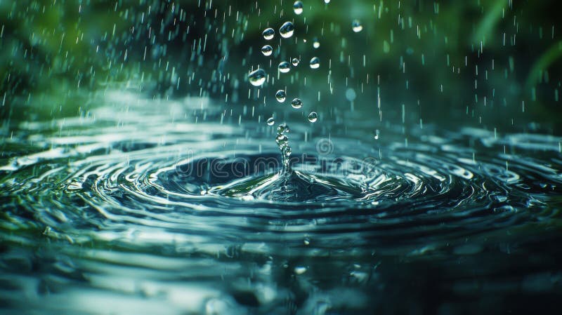 Raindrops Fall on Water Creating Concentric Ripples Stock Illustration ...