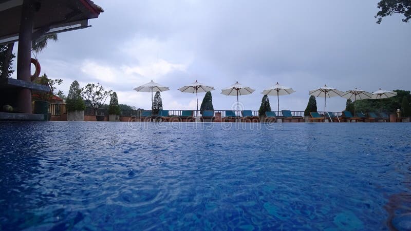 Raindrops Fall on the Water in the Pool. Editorial Image - Image of ...