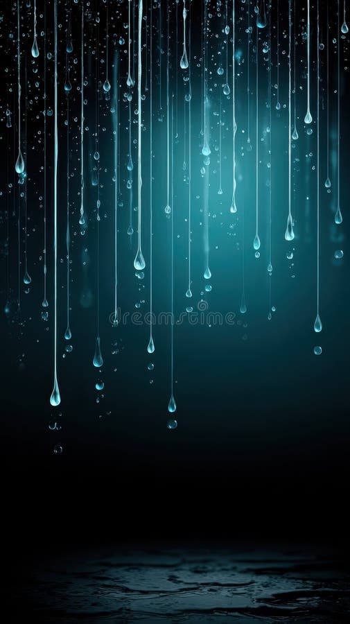Raindrops Falling in Motion Against Dark Background, Creating Serene ...