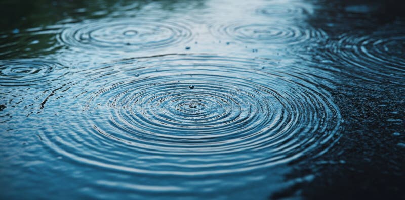 Raindrops Falling into a Puddle Create Ripples that Reflect the Clouds ...