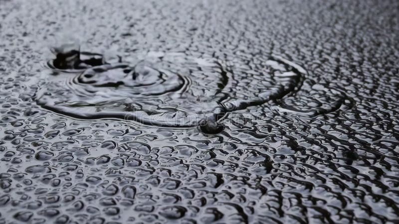 Raindrops Falling on Wet Asphalt Creating Concentric Ripples Stock ...