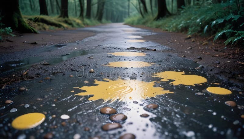 Raindrops Falling on a Wet Surface, Creating Splashes and Ripples in a ...