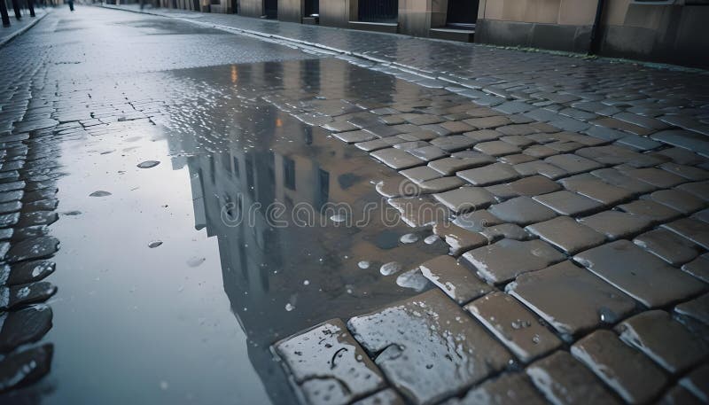 Raindrops Falling on a Wet Surface, Creating Splashes and Ripples in a ...