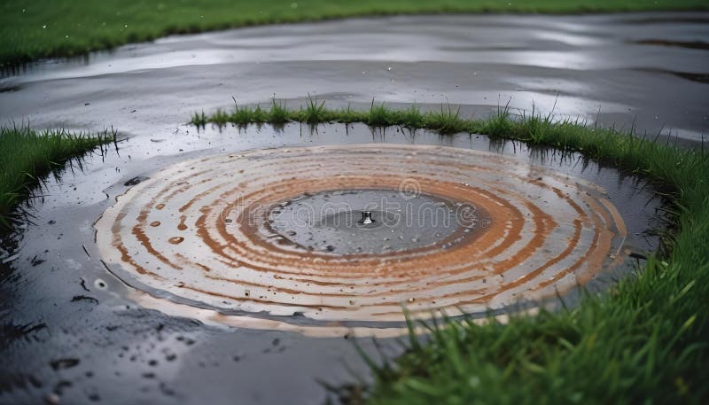 Raindrops Falling on a Wet Surface, Creating Splashes and Ripples in a ...