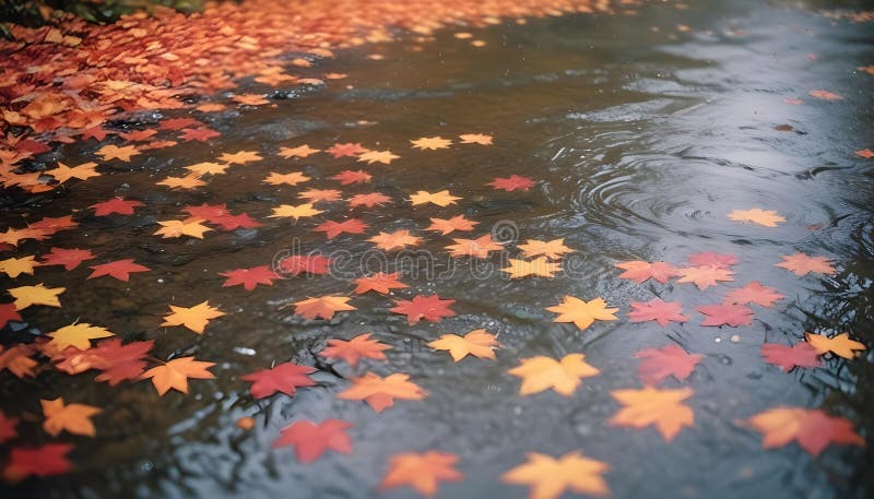 Raindrops Falling on a Wet Surface, Creating Splashes and Ripples in a ...