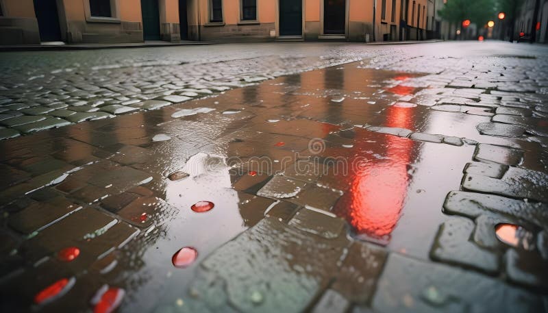 Raindrops Falling on a Wet Surface, Creating Splashes and Ripples in a ...
