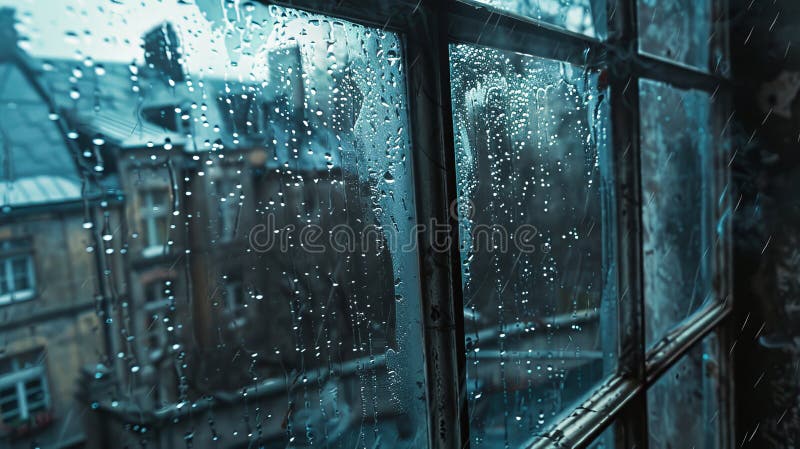 Raindrops Falling on Window, Realistic Daylight Photo Capturing the ...