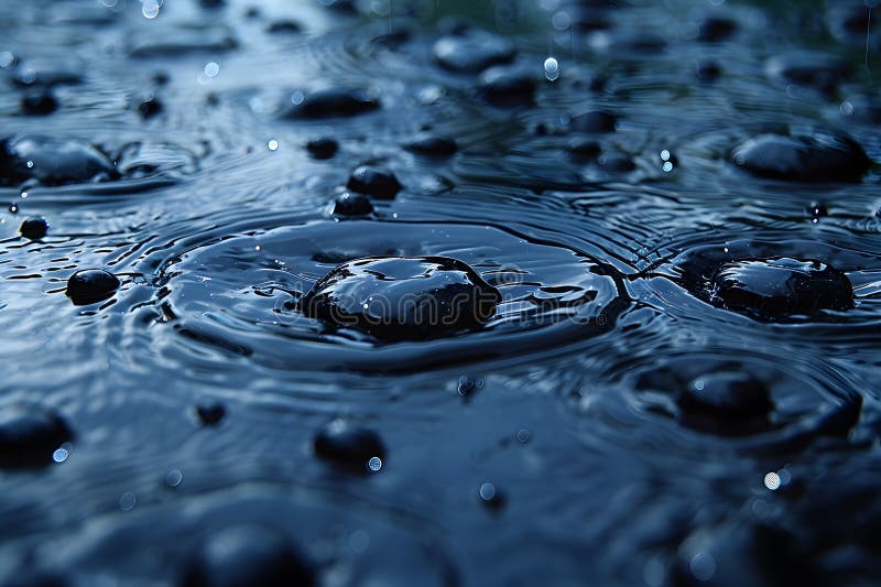 Raindrops Creating Ripples in a Dark Puddle - Nature, Water, Texture ...