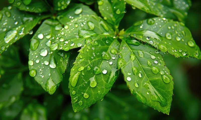 Raindrops on Fresh Green Leaves, Close Up View of Spring Green Leaves ...