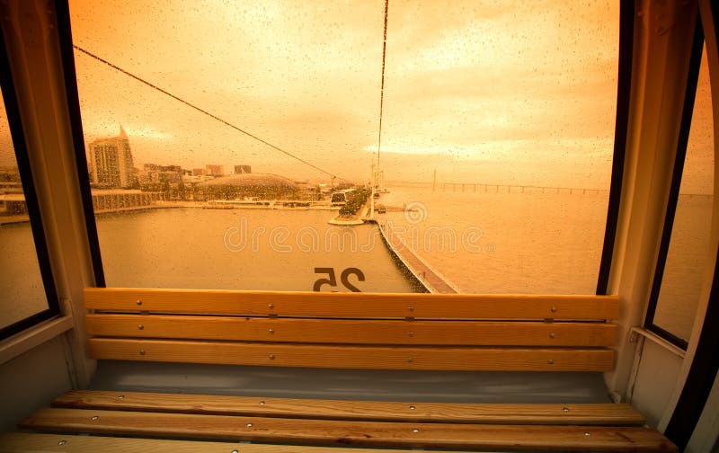 Raindrops on Glass Cabin Funicular in Lisbon. Portugal Stock Image ...