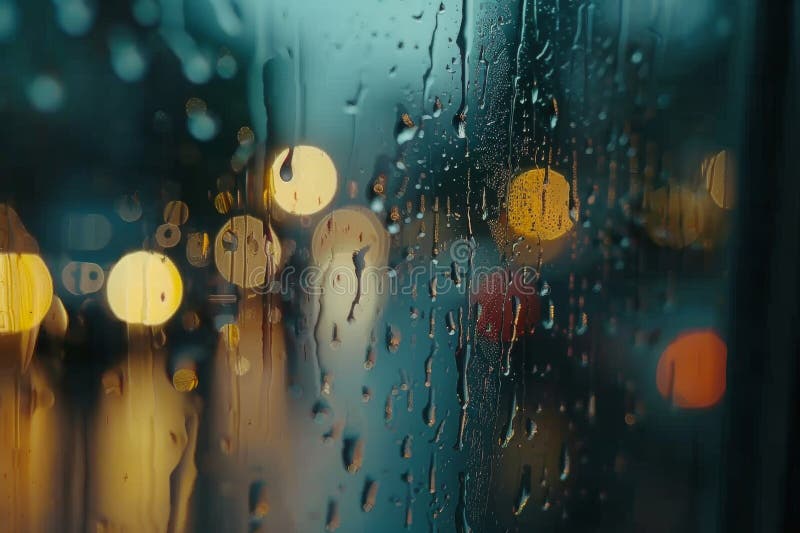 Raindrops on Glass with City Lights at Night Stock Image - Image of ...