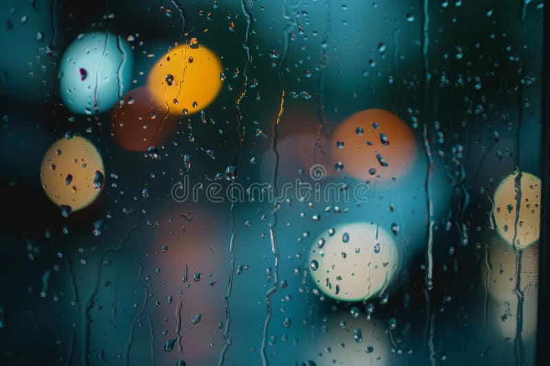 Raindrops on Glass with City Lights at Night Stock Image - Image of ...