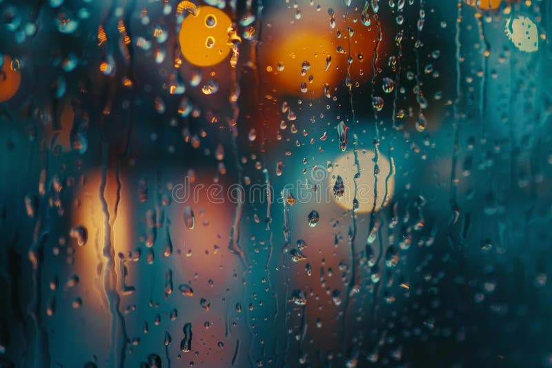 Raindrops on Glass with City Lights at Night Stock Image - Image of ...