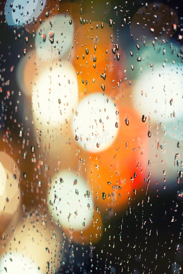 Raindrops On Wet Windscreen At Night Stock Image - Image of evening ...