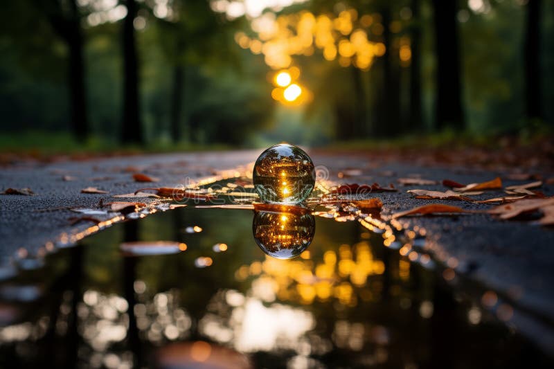 Raindrops Glisten on a Wet Glass Surface after the Gentle Rain ...