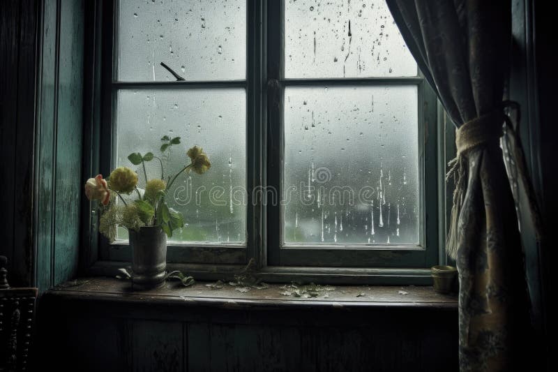 Raindrops Hitting a Window with a Stormy Background Stock Illustration ...