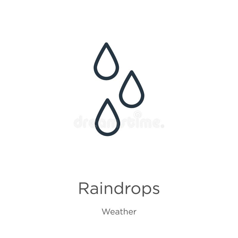 Raindrops Icon. Thin Linear Raindrops Outline Icon Isolated on White ...