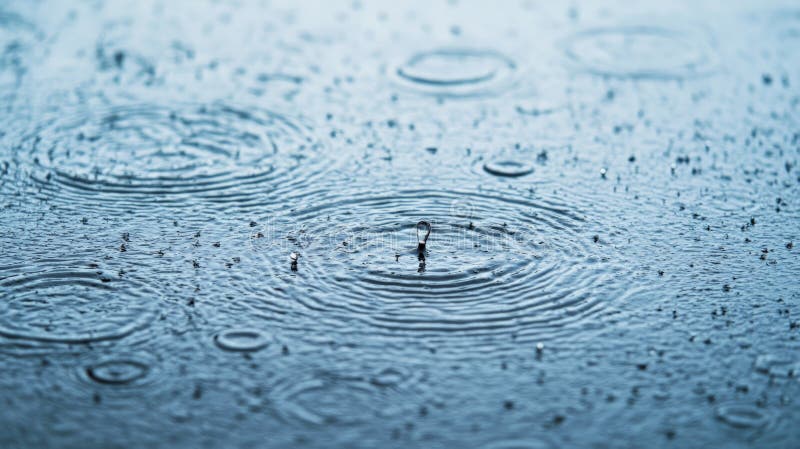 Raindrops Falling on Water Surface Creating Ripples and Splashes Stock ...