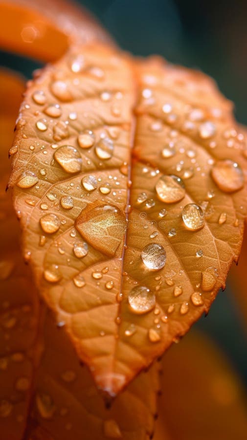 Raindrops on an Orange Leaf in Autumn Natures Delicate Beauty Stock ...