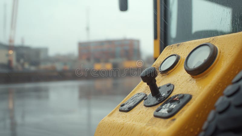 Raindrops Pattering on Heavy Machinery Control Panel, Highlighting ...