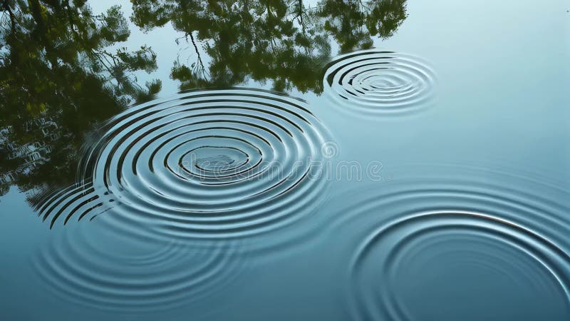 Multiple Raindrops Creating Expanding Concentric Circles on a Calm ...