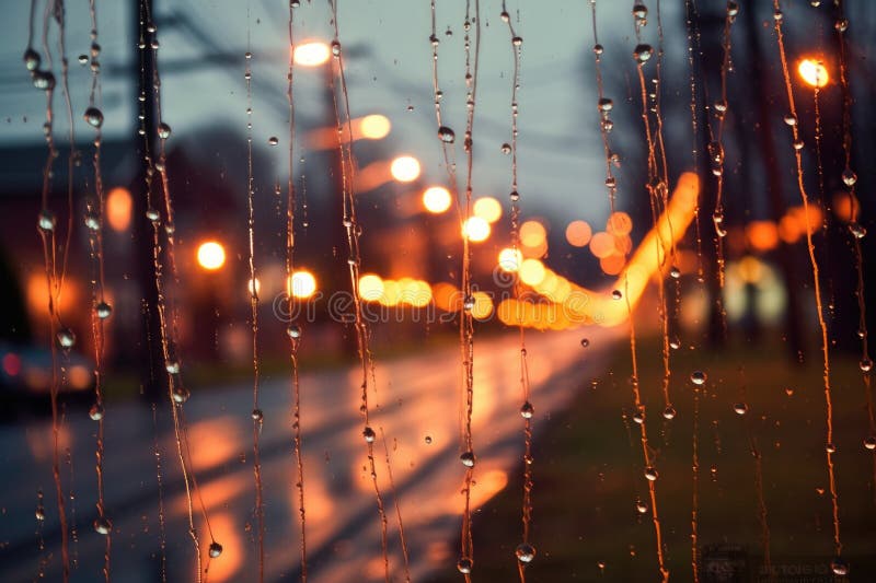 Raindrops on Power Lines Creating Bokeh Effect Stock Image - Image of ...